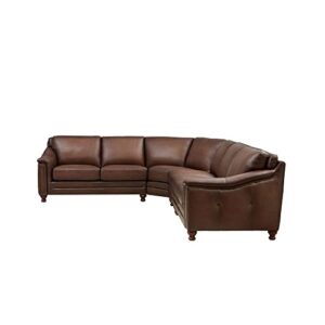 Hydeline Belfast 100% Leather Sectional, 4-Piece, Dark Brown