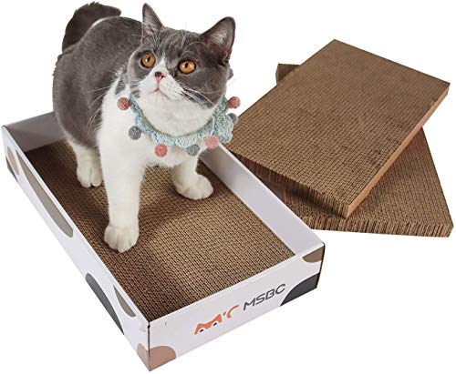 MSBC Cat Scratcher Carboard Refill Box with 3 Pieces 17"x10" Board, Kitty Cat Scratching Pad Recycle Corrugate Scratcher Cat Scratch Lounge Long Lasting Reversable