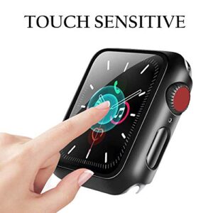 YMHML Compatible with Apple Watch 38mm Series 3/2/1 Case with Built-in Tempered Glass Screen Protector, Thin Guard Bumper Full Coverage Matte Hard Cover for iWatch Accessories