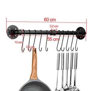 Toplife 23.7 inch Pot Rack, Kitchen Wall Mounted Detachable Pan Lid Utensils Organizer Hanging Rail with 10 Hooks, Black