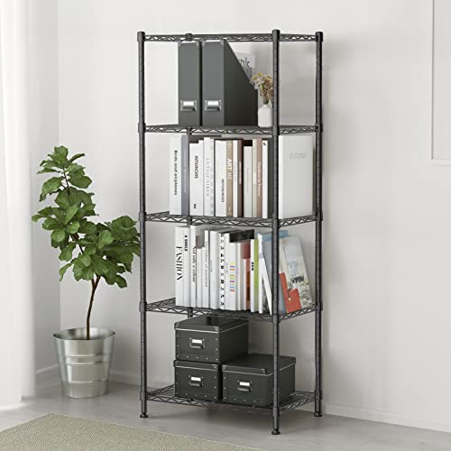 ALVOROG 5-Shelf Shelving Storage Unit Heavy Duty Metal Organizer Wire Rack with Leveling Feet and Hooks Adjustable Shelves for Bathroom Kitchen Garage (23.2Lx13.4Wx59.1H)