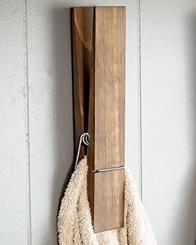 Giant Clothespin Bathroom Towel Holder | Huge 12” Clothes pin | Farmhouse bathroom décor | Laundry room or nursery décor | Towel Rack or Hook | Bathroom Accessories wall décor (Jacobean)