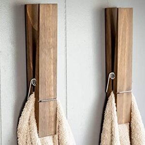 Giant Clothespin Bathroom Towel Holder | Huge 12” Clothes pin | Farmhouse bathroom décor | Laundry room or nursery décor | Towel Rack or Hook | Bathroom Accessories wall décor (Jacobean)