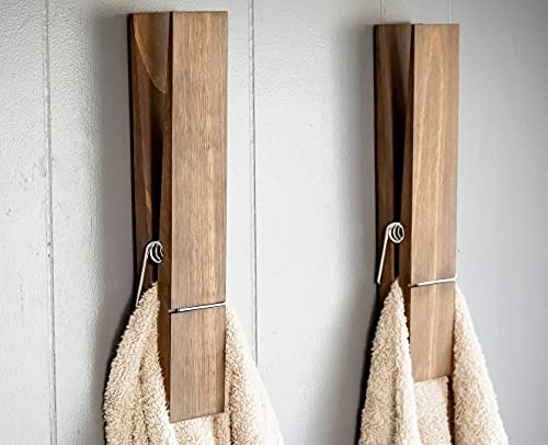 Giant Clothespin Bathroom Towel Holder | Huge 12” Clothes pin | Farmhouse bathroom décor | Laundry room or nursery décor | Towel Rack or Hook | Bathroom Accessories wall décor (Jacobean)