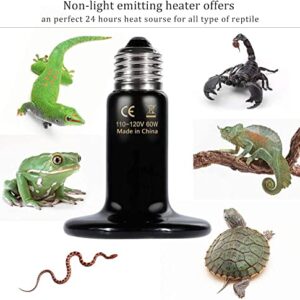 Zacro 2-Pack Reptile Heat Lamp 100W with One Digital Thermometer, Efficient Infrared Ceramic Bulb for Reptiles No-Light Lamp Heat Source Brooder Coop Heater 110V (Black)