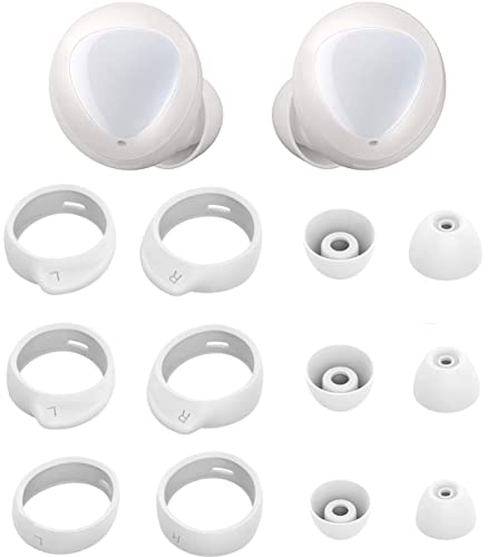 ALXCD Replacement Eartips Earhooks Kit for Galaxy Buds Headphone, S/M/L Size Included Silicone Earbud Tips & Hooks, Fit for Galaxy Buds SM-R170 Headphone 6+6 White