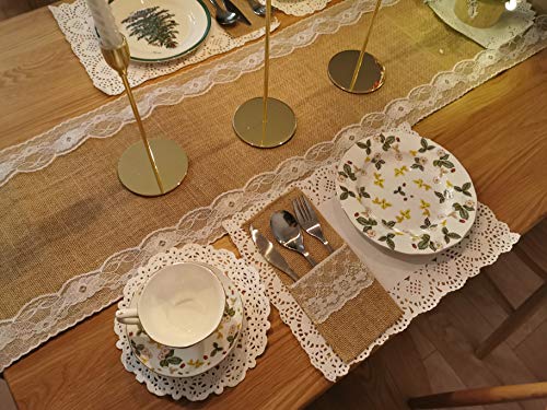 Lucky Monet 50PCS 4 x 8Inch Natural Burlap Lace Silverware Bag Utensil Holder Cutlery Pouch Hessian Knife Fork Tableware Bags for Wedding Party Restaurant Decoration (50PCS)