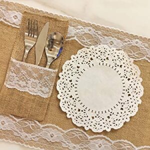 Lucky Monet 50PCS 4 x 8Inch Natural Burlap Lace Silverware Bag Utensil Holder Cutlery Pouch Hessian Knife Fork Tableware Bags for Wedding Party Restaurant Decoration (50PCS)