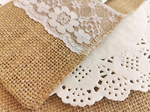 Lucky Monet 50PCS 4 x 8Inch Natural Burlap Lace Silverware Bag Utensil Holder Cutlery Pouch Hessian Knife Fork Tableware Bags for Wedding Party Restaurant Decoration (50PCS)