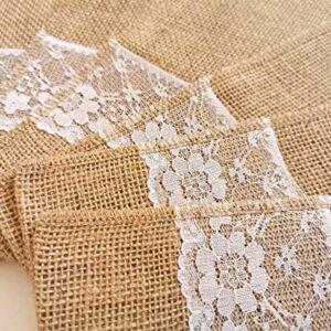 Lucky Monet 50PCS 4 x 8Inch Natural Burlap Lace Silverware Bag Utensil Holder Cutlery Pouch Hessian Knife Fork Tableware Bags for Wedding Party Restaurant Decoration (50PCS)