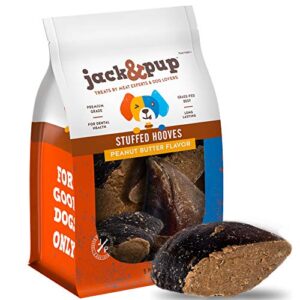 jack&pup filled cow hooves for dogs; stuffed dog chew hoofs (5 pack) cow hoofs for dogs. natural dog chews, filled dog bones (peanut butter flavor)