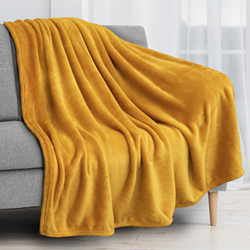 PAVILIA Fleece Blanket Throw | Super Soft, Plush, Luxury Flannel Throw | Lightweight Microfiber Blanket for Sofa Couch Bed (Mustard Yellow, 50x60 inches)