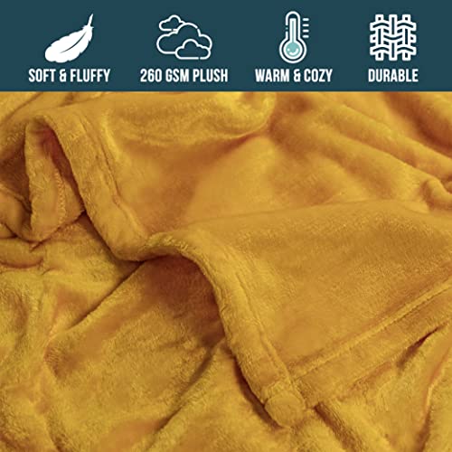 PAVILIA Fleece Blanket Throw | Super Soft, Plush, Luxury Flannel Throw | Lightweight Microfiber Blanket for Sofa Couch Bed (Mustard Yellow, 50x60 inches)