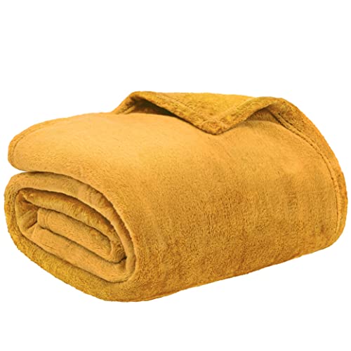 PAVILIA Fleece Blanket Throw | Super Soft, Plush, Luxury Flannel Throw | Lightweight Microfiber Blanket for Sofa Couch Bed (Mustard Yellow, 50x60 inches)