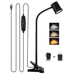 clip on light reading light, 3 color modes led desk lamp, 10-level brightness clamp light, high≥90+cri eye protect clip on reading lamp, 360° flexible gooseneck book light for desk bedside headboard