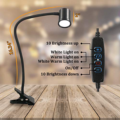 Clip on Light Reading Light, 3 Color Modes LED Desk Lamp, 10-Level Brightness Clamp Light, High≥90+CRI Eye Protect Clip on Reading Lamp, 360° Flexible Gooseneck Book Light for Desk Bedside Headboard