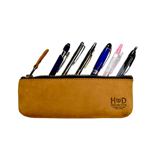 Hide & Drink, Durable Leather Pencil Pouch, Pen Case, Work Accessories, Student & Professionals Essentials, Handmade Includes 101 Year Warranty :: Old Tobacco