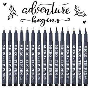 tebik hand lettering pens, 15 pack calligraphy brush pen markers black ink for beginners writing, lettering, journaling, art drawing, signature, illustrations and office school supplies