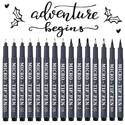 Tebik Hand Lettering Pens, 15 Pack Calligraphy Brush Pen Markers Black Ink for Beginners Writing, Lettering, Journaling, Art Drawing, Signature, Illustrations and Office School Supplies