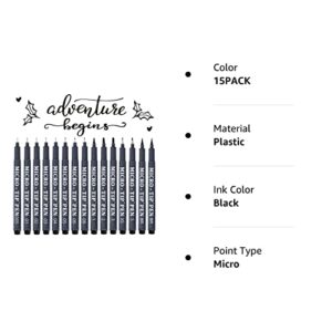 Tebik Hand Lettering Pens, 15 Pack Calligraphy Brush Pen Markers Black Ink for Beginners Writing, Lettering, Journaling, Art Drawing, Signature, Illustrations and Office School Supplies