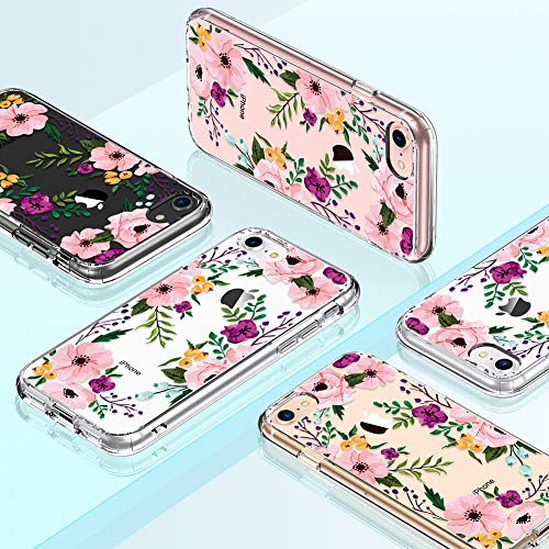 GiiKa iPhone SE 2020 Case, iPhone 8 Case, iPhone 7 Case with Screen Protector, Clear Protective Case Floral Girls Women Hard PC Case with TPU Bumper Cover Phone Case for iPhone 8, Small Flowers