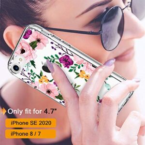 GiiKa iPhone SE 2020 Case, iPhone 8 Case, iPhone 7 Case with Screen Protector, Clear Protective Case Floral Girls Women Hard PC Case with TPU Bumper Cover Phone Case for iPhone 8, Small Flowers