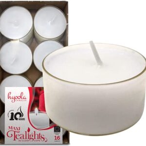 Hyoola Tea Light Candles - 16 Pack - White Jumbo Unscented Tealight Candles - Long Burning - 10 Hours