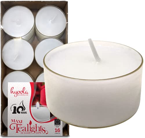 Hyoola Tea Light Candles - 16 Pack - White Jumbo Unscented Tealight Candles - Long Burning - 10 Hours