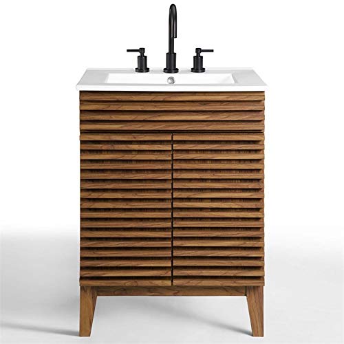 Modway Render Mid-Century Bathroom Vanity With Sink in Walnut White,24 Inch