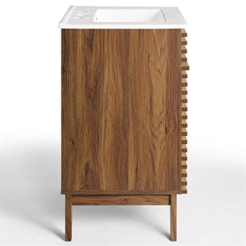 Modway Render Mid-Century Bathroom Vanity With Sink in Walnut White,24 Inch