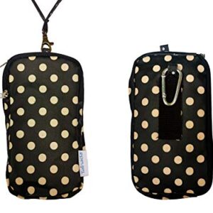 Men Women Sports Phone Pouch, Tainada Two Zippered Pouch Carry Bag for iPhone 14/13 / 12 Pro Max, Samsung Galaxy S23+ / S22+, Note 20, A54, Google Pixel 7/6, 7a / 6a (Black White Polka Dots)