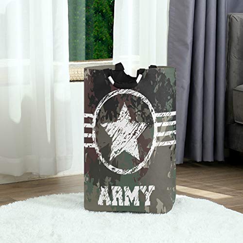 DOMIKING Military Camouflage Army Laundry Hamper 12.6x11x22.7Inch Collapsible Organizer Basket Clothes Laundry Basket Storage Organizer for Toy Collection