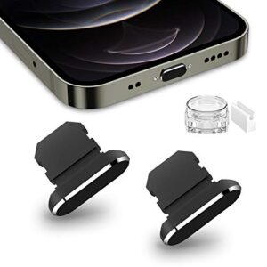 titacute 2 pack anti dust plugs for iphone 14 pro max 13 11 12 mini dust cover 8 pin dust plug + mini storage box iphone charging port plugs for iphone xs xr x 8 7 plus se airpods ipad mini air black