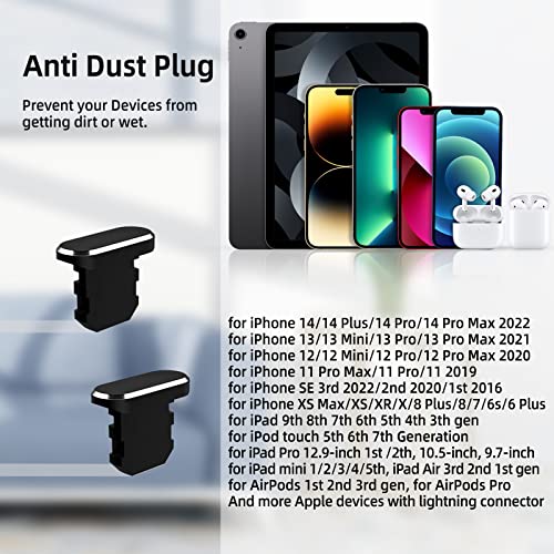 TITACUTE 2 Pack Anti Dust Plugs for iPhone 14 Pro Max 13 11 12 Mini Dust Cover 8 Pin Dust Plug + Mini Storage Box iPhone Charging Port Plugs for iPhone Xs XR X 8 7 Plus SE AirPods iPad Mini Air Black