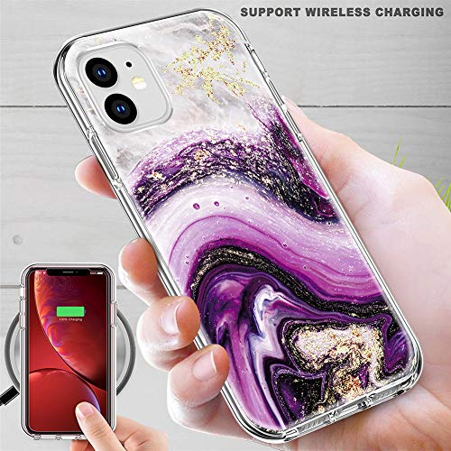 FIRMGE for iPhone 11 Case, with [2 x Tempered Glass Screen Protector] 360 Full-Body Coverage Hard PC+Soft TPU Silicone 3 in 1 Military Grade Heavy Duty Shockproof Phone Protective Cover Marble 04