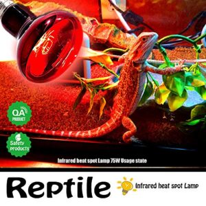 MCLANZOO 2 PCS 75W Reptile Heat Lamp Bulb Infrared Basking Light for Reptiles & Bearded Dragon Amphibian with Stick-on Digital Temperature Thermometer