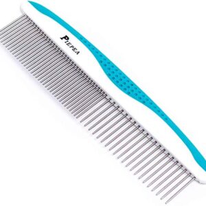 Piepea Pet Comb, Stainless Steel Teeth Comb for Dogs & Cats, Pet Hair Comb for Home Grooming Kit, Removes Knots, Mats and Tangles, 7 1/4"