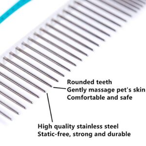 Piepea Pet Comb, Stainless Steel Teeth Comb for Dogs & Cats, Pet Hair Comb for Home Grooming Kit, Removes Knots, Mats and Tangles, 7 1/4"