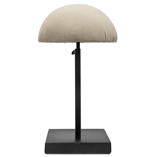 MyGift Premium Tabletop Black Metal Hat Stand and Wig Display Holder Rack with Fabric Covered Dome and Adjustable Height