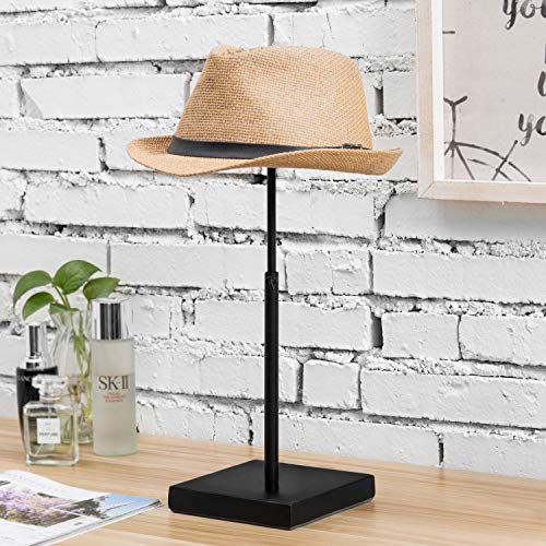 MyGift Premium Tabletop Black Metal Hat Stand and Wig Display Holder Rack with Fabric Covered Dome and Adjustable Height