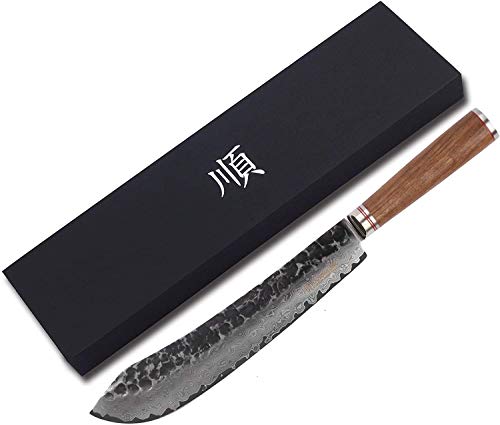 YOUSUNLONG Breaking Knives 10 inch Pro Bull Nose Butcher Knife Japanese Hammered Damascus Steel Natural Walnut Wooden Handle