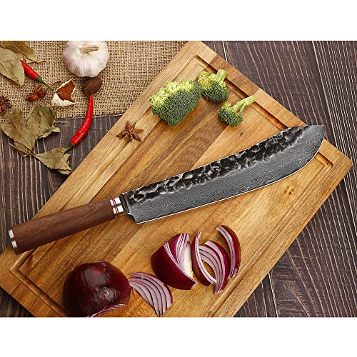 YOUSUNLONG Breaking Knives 10 inch Pro Bull Nose Butcher Knife Japanese Hammered Damascus Steel Natural Walnut Wooden Handle