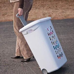 Sterilite Rectangular Plastic Slim Laundry Hamper Basket Bin with Wheels, Lift Top, and Pull Handle for Easy Transportation, White, 9 Pack