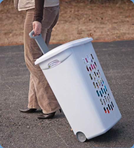 Sterilite Rectangular Plastic Slim Laundry Hamper Basket Bin with Wheels, Lift Top, and Pull Handle for Easy Transportation, White, 9 Pack