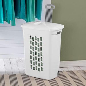 Sterilite Rectangular Plastic Slim Laundry Hamper Basket Bin with Wheels, Lift Top, and Pull Handle for Easy Transportation, White, 9 Pack