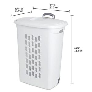 Sterilite Rectangular Plastic Slim Laundry Hamper Basket Bin with Wheels, Lift Top, and Pull Handle for Easy Transportation, White, 9 Pack