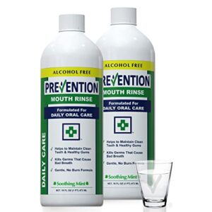 prevention daily care alcohol free mouthwash – no alcohol, burn free, hydrogen peroxide mouthwash formula – zero alcohol mouthwash for kids & adults – value pack of 2