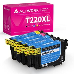 allwork remanufactured ink cartridge replacement for epson 220 220xl t220xl use with workforce wf-2760 wf-2750 wf-2630 wf-2650 wf-2660 xp-320 xp-424 xp-420 5 packs (2kcmy)