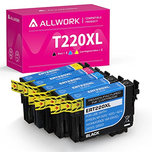 ALLWORK Remanufactured Ink Cartridge Replacement for Epson 220 220XL T220XL Use with Workforce WF-2760 WF-2750 WF-2630 WF-2650 WF-2660 XP-320 XP-424 XP-420 5 Packs (2KCMY)