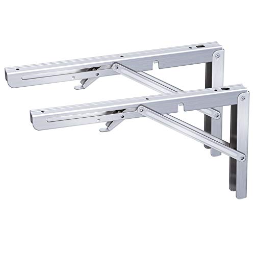 Folding Shelf Brackets,Max Load 440lb Folding Shelf Hinge Wall Mounted, Heavy Duty 304 Stainless Steel Collapsible Shelf Bracket,Space Saving DIY Bracket for Table Work Bench (12 Inch)